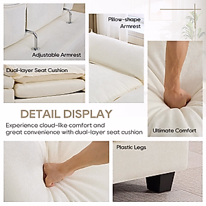 IPKIG 108.7" L Shaped Sofa - Convertible Sectional Couches for Living Room, Modular 4 Seat Oversized Comfy Chenille Fabric Sofas with Removable Ottoman and Adjustable Armrest (Beige White)