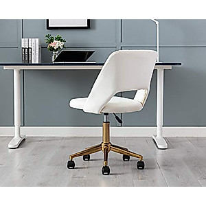 Kmax Velvet Desk Chair Swivel Home Office Task Chair Cute Vanity Chair with Wheels for Girls, Kids, Teens, Living Room, Office, Bedroom, Dressing Room, White