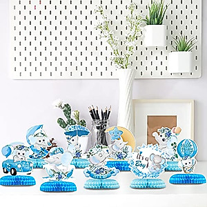 PHIAMOLY 9 Pcs Floral Elephant Honeycomb Centerpiece Blue Elephant Table Decorations Its a Boy Baby Shower Decorations Eelephant Theme Birthday Party Supplies