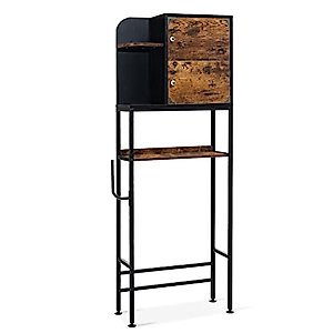 Becko US Over The Toilet Storage Cabinet with Doors & Adjustable Shelves, Bathroom Storage Organizer Shelf with Toilet Paper Holder, Tall Freestanding Multifunctional Rack