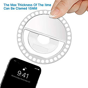 Selfie Ring Light, XINBAOHONG Rechargeable Portable Clip-on Selfie Fill Light with 36 LED for iPhone/Android Smart Phone Photography, Camera Video, Girl Makes up (White)