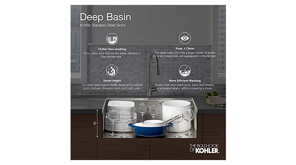 KOHLER 5540-NA Prolific Stainless Steel Workstation Sink | Quiet & Durable