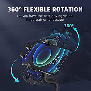 Cup Phone Holder for Car, Car Cup Holder Phone Mount with 360° Rotation Adjustable Long Gooseneck, Car Phone Holder Mount for All Smartphones Cup Holder Phone Holder