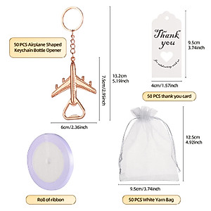 Winocbxt 50PCS AirplaneRose Gold Bottle Opener Keychains for Wedding or Bridla Shower Favors, Gifts, Souvenirs to Guests Bluk