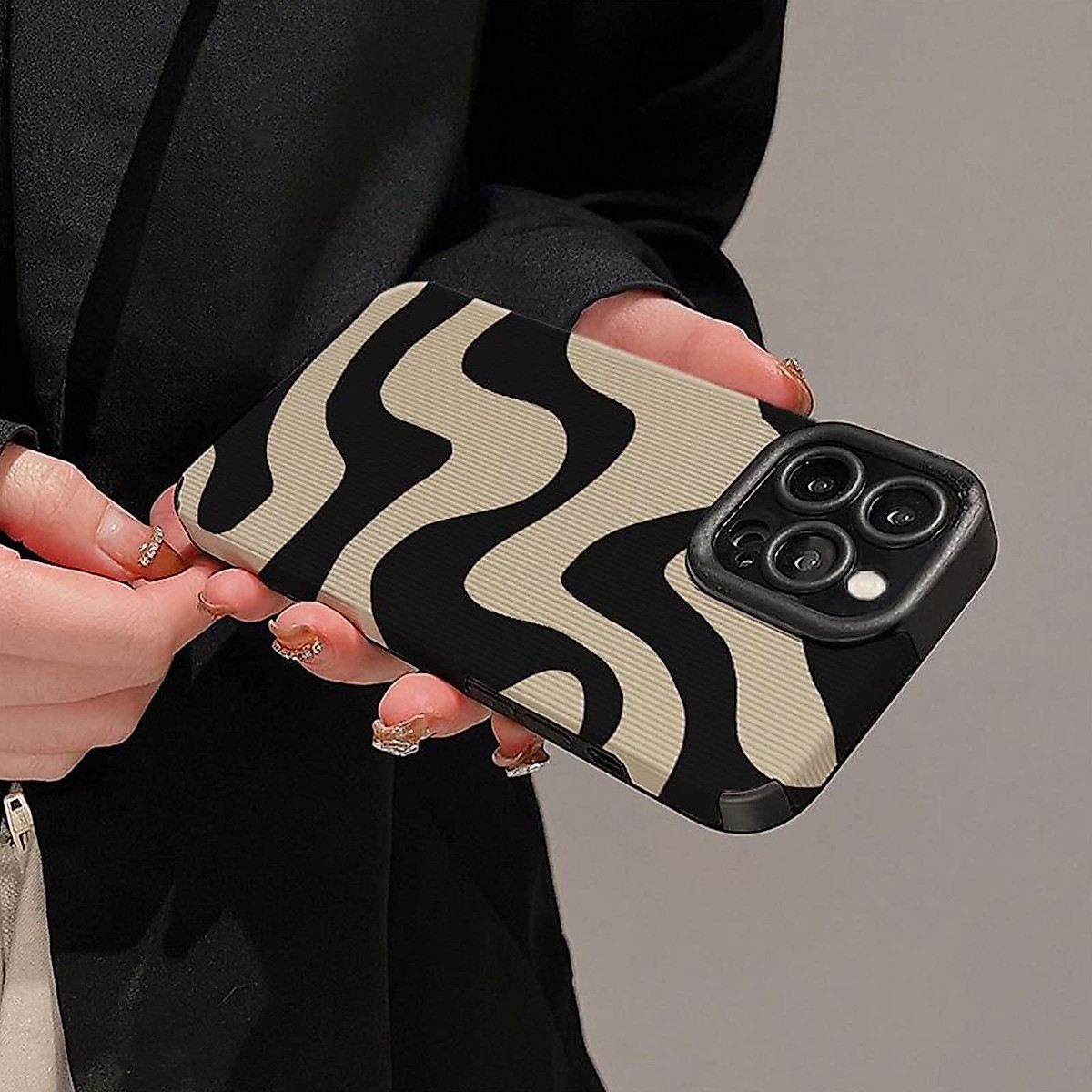 Yebowe Compatible with iPhone 14 Pro Max Case Cute Zebra Stripes Pattern for Women Girls Wave Aesthetic Elegant Soft Silicone Protective Case Cover for iPhone 14 Pro Max Beige