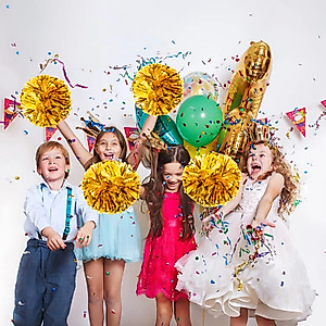 4Pcs Metallic Cheerleading Pom Poms, Creatiee 2 Pair Cheerleader Cheering Squad Pompoms for School Sports Dance Games Team Spirit Cheer (Gold)