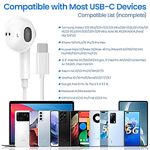 3 Pack USB C Headphones,Type C earbuds for iPhone 15 Pro Max/15 Pro/15,Compatible with Galaxy S23/S22/S21/S20, USB C jack devices,In-ear headphone Controls with Microphone and Remote Noise Canceling