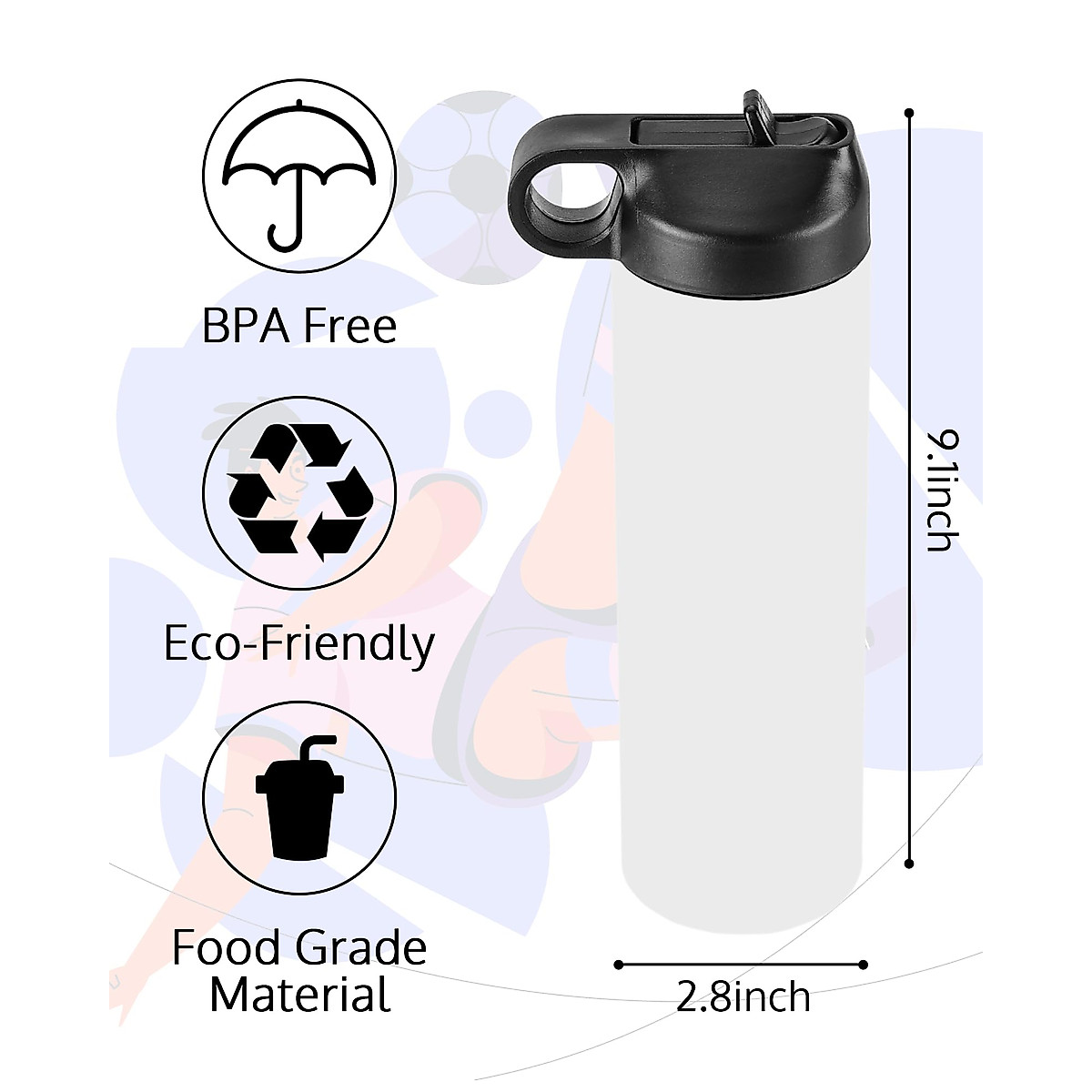 OFFNOVA Sublimation Water Bottle Blanks, 20 oz Skinny Straight Sublimation Tumbler with Handle & Straw Lid, Stainless Steel Sports Bottles Blanks for Tumbler Press Machine Sublimation Print 6 Pack