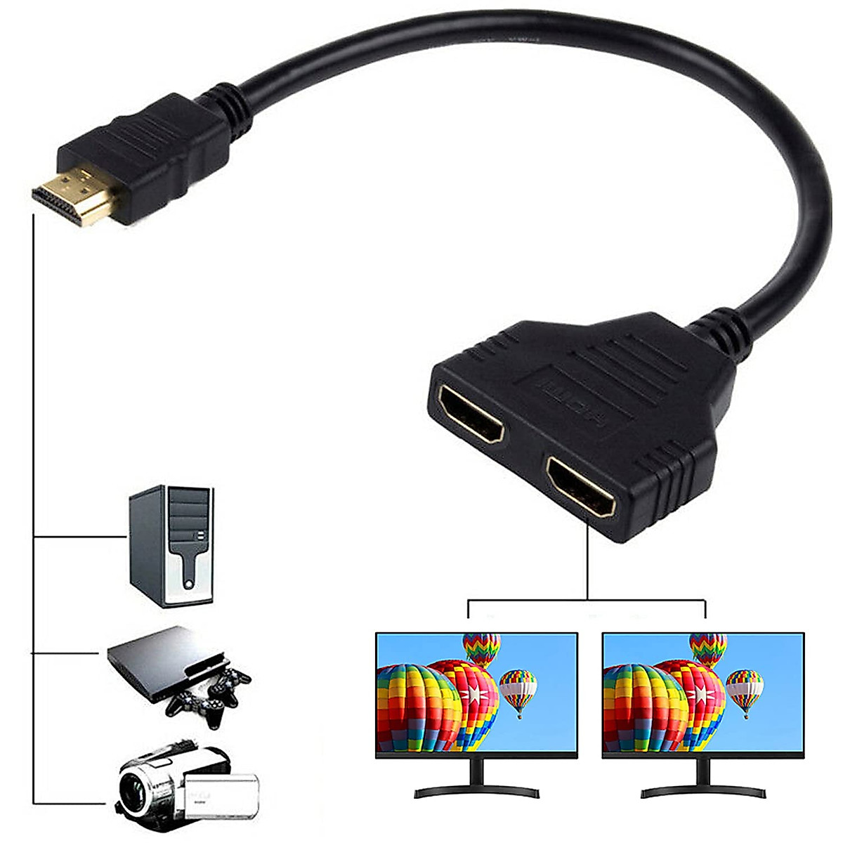 SENGKOB HDMI Splitter Adapter Cable, 1080P to Dual HDMI Female, Supports Two TVs at the Same Time