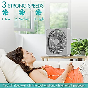 ASKPULION 10 Inch Small Box Fan, 3 Speeds Square Fan Powered by AC Adapter, Small Window Fan for Bedroom Bathroom Kitchen