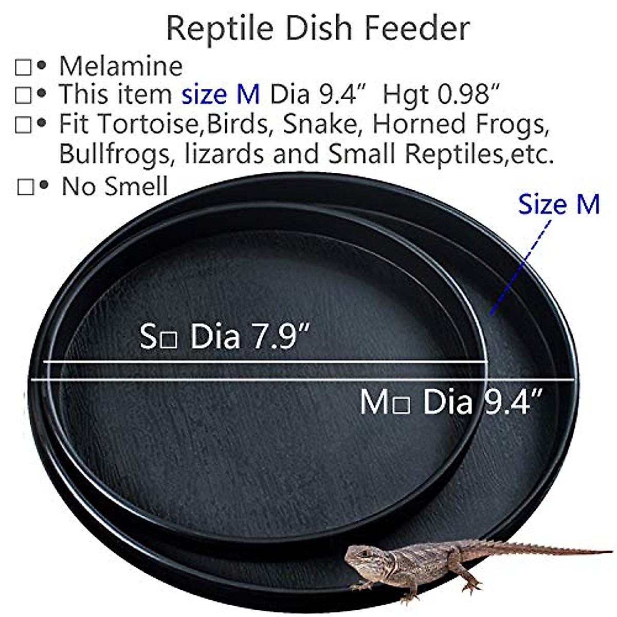 Fuongee Reptile Water Food Dish Bowl Turtle Feeder Tortoise Feeding Dish Container (M, Black)