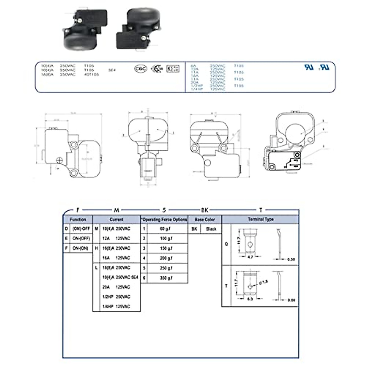 Anti Tilt HK-14 Dump Replacement For Patio Heater Fanner 250VAC 10A 250VAC 16A (High Power)