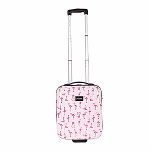 Betsey Johnson Designer Underseat Luggage Collection - 15 Inch Hardside Carry On Suitcase for Women- Lightweight Under Seat Bag with 2-Rolling Spinner Wheels (Flamingo Strut)