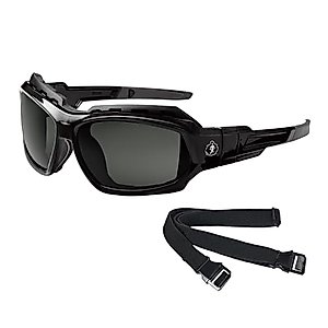 Ergodyne Skullerz Loki Convertible Polarized Safety Sunglasses, Smoke Lens-Includes Gasket and Strap to Convert to Goggle, Polarized Smoke Lens, Black Frame