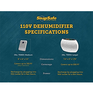 SnapSafe Rechargeable Dehumidifier Large, 75901 - Portable Moisture Absorbers for Gun Safes & Cabinets, Closets, & Pantries-Prevent Moisture Damage for Gun Safe Accessories, Firearms in Your Gun Vault