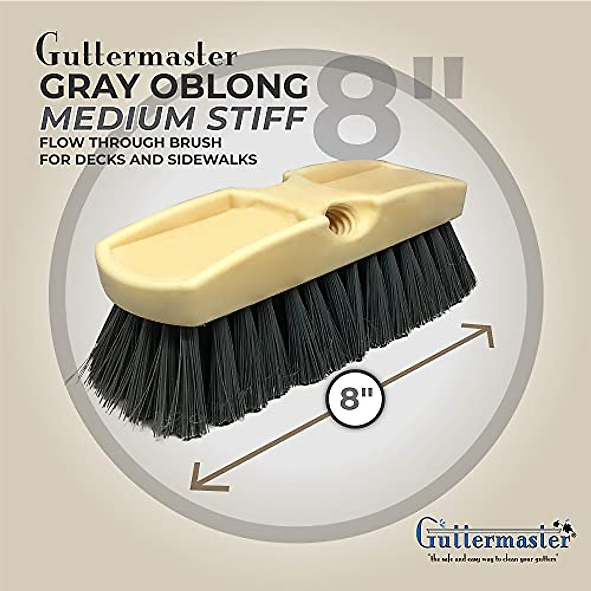 GUTTER MASTER GutterMaster GM-214P-8 Grey 8 Inch Oblong Medium Stiff Flow Through Floor and Deck Scrub Brush Head