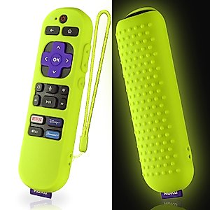 Silicone Case for Roku Express 4K+ Voice Remote RCA1R, Roku Voice Remote Cover RC-GZ1 Roku Streaming Stick 4K Silicone Sleeve with Lanyard(Glow green)