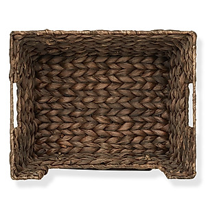 Casafield Set of 2 Water Hyacinth Pantry Baskets with Handles, Chalkboard Labels, and Marker - Espresso, Wide Woven Storage Bin Organizers for Kitchen Shelves