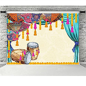 Lofaris India Traditional Wedding Backdrop for Photography Yellow Flower Curtain Background for Hindu Indian Wedding Decor Marigold Puja Ganpati Wedding Photo Booth Props 7x5ft