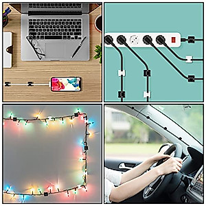 100 Pcs Cable Clips, Adhesive Cable Organizer Cord Holder Wire Clip Wire Management Self Adhesive Hooks Wire Holder for Office, Home (Black & White)