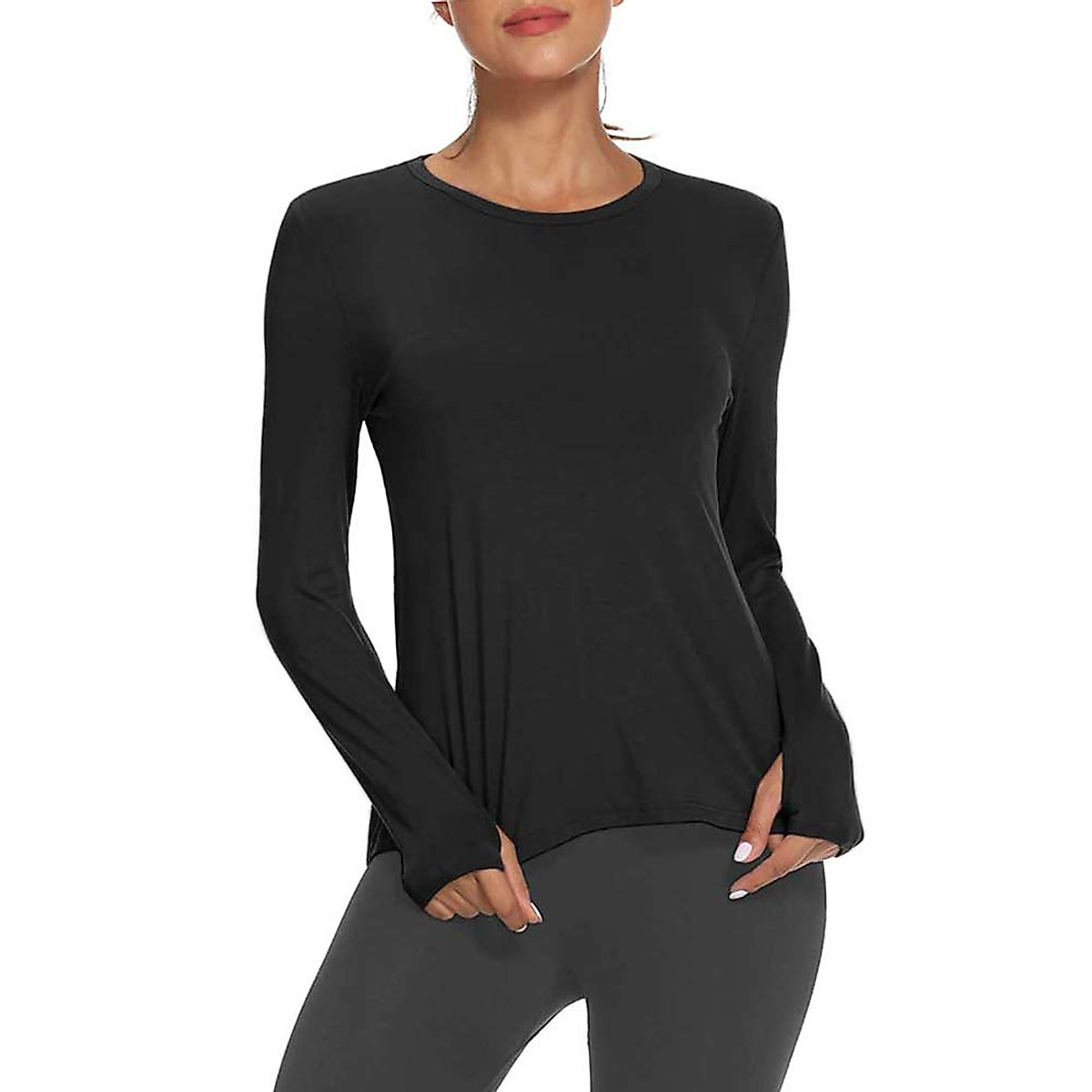 Mippo Long Sleeve Wokout Shirts for Women Yoga Tops Tie Back Tank Tops Thumb Hole Shirts Backless Tops Gym Sweater Workout Clothes Sports Active Exercise Wear for Women 2022 Black L