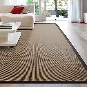 iCustomRug Zara Synthetic Sisal Collection Area Rug and Custom Size Runners, Softer Than Natural Sisal Rug, Stain Resistant & Easy to Clean Beautiful Border Rug in Chocolate 5' x 8'