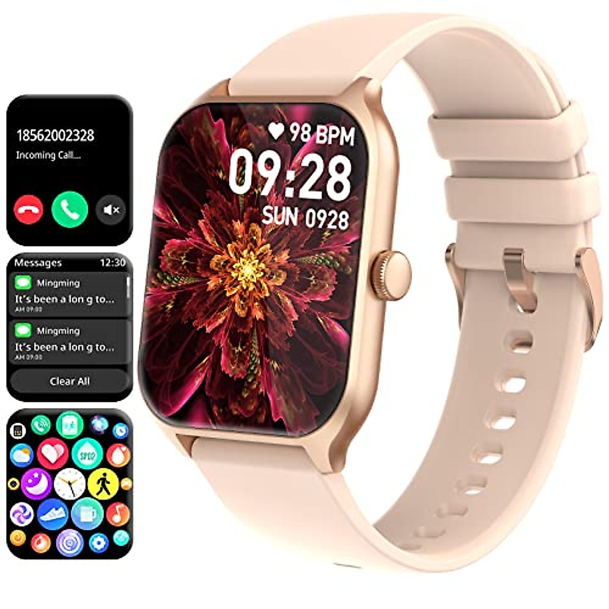 Smart Watch(Answer/Make Call), 1.96" Touch Screen Smartwatch for Android and iOS Phones with Heart Rate & Sleep Monitor, Blood Oxygen Tracking, IP68 Waterproof Fitness Tracker for Men and Women