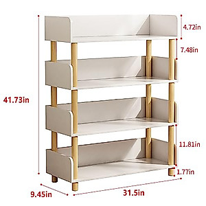 4-Tier Wooden Bookcase,White Bookshelf,Modern Open Bookshelf,Wood Storage Shelves Display Stand with Top Edge and Solid Wood Frame for Living Room,Bedroom,Home Office