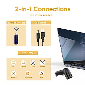 NADAMOO Wireless Barcode Scanner 328 Feet Transmission Distance USB Cordless 1D Laser Automatic Barcode Reader Handhold Bar Code Scanner with USB Receiver for Store, Supermarket, Warehouse