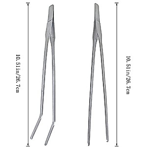 2 Pcs Feeding Tongs, Aquarium Tweezers Stainless Steel Straight and Curved Tweezers Set 27cm/10.6 inches Aquascaping Tools for Hold Worms, Reptiles, Lizards, Bearded Dragon (Silver)