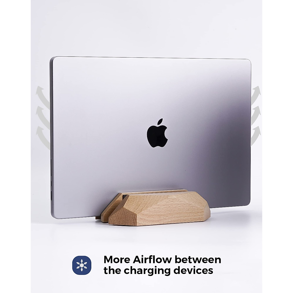 Nuvograin Dual Laptop Holder Vertical Laptop Stand, 2 Slots MacBook Stand Wood,Wooden Laptop Stand,Vertical Laptop Holder for Desk, Widen Dock Fits All MacBook/Surface pro