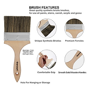 Double Thick Chip Paint Brush, 4 inch / 100mm Stain Brushes for Painting Walls and Fence Staining, Wooden Handle Masonry Paintbrush for Varnish, Paste, Gesso and Limewash