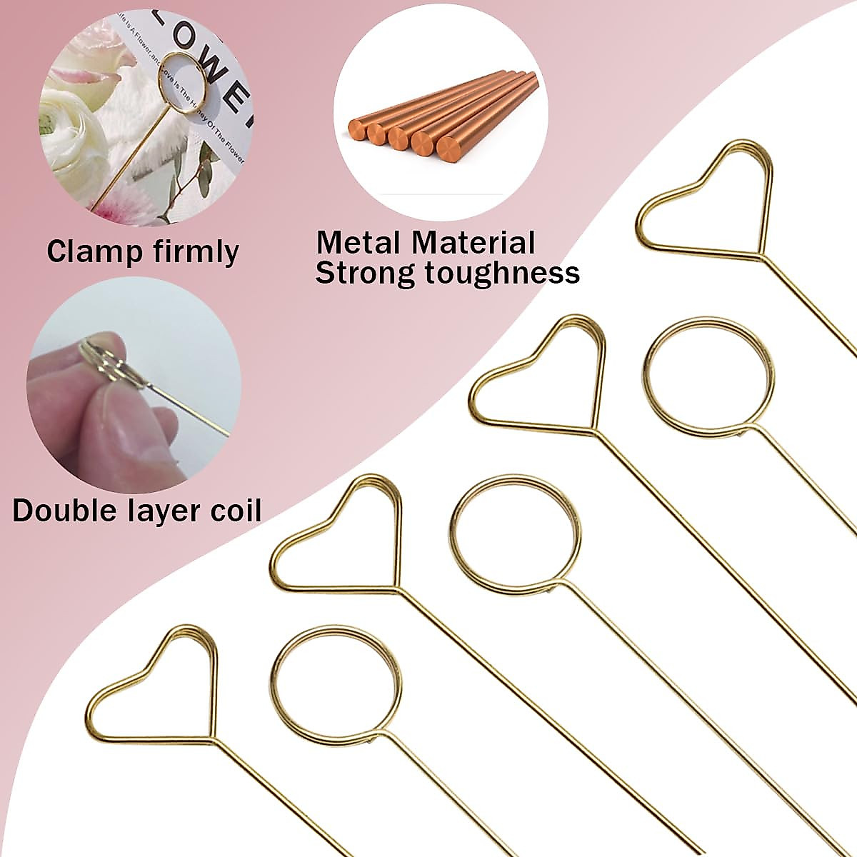 40Pcs Floral Pick Card Holder, Card Holder for Flower Arrangement, Gift Card Tree Holder, Photo Memo Holder Pick Stick, 12 Inch Suitable for Wedding Birthday Party Flower Gifts (Round&Heart)