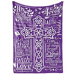InnoBeta Christian & Religious & Spiritual Gifts, Inspirational Bible Verse Blanket for Women and Men, Flannel Throw Blanket for Christmas, Thanksgiving, Birthday, 50"x 65", Purple