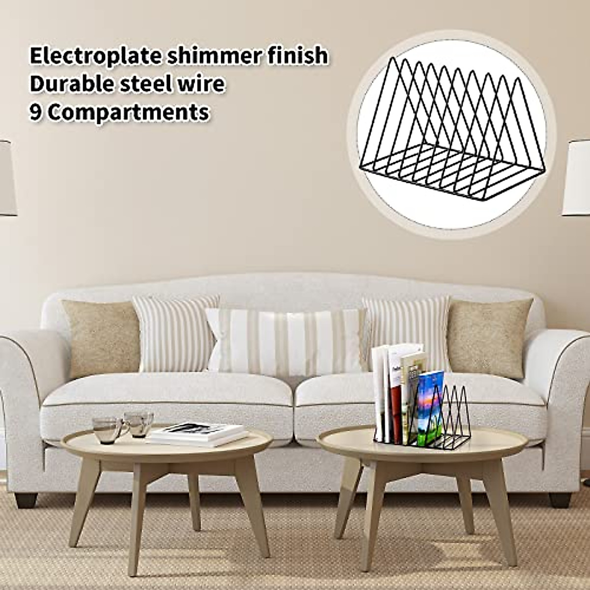 6 Pieces Triangle File Holder Metal Vinyl Record Stand Holder Record Dividers Vertical Vinyl Stand Holder Record Album Holder Magazine Shelf Bookshelf Photography Props for Home Office Decor (Black)