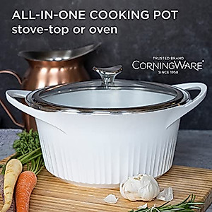 CorningWare, Non-Stick 5.5 Quart QuickHeat Dutch Oven Pot with Lid, Lightweight, Ceramic Non-Stick Interior Coating for Even Heat Cooking, Perfect for Baking, Frying, Searing and More, French White