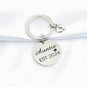 BNQL New Auntie Gifts Keychain Auntie EST 2024 Keychain Aunt Keychain Jewelry Gifts for New Aunt First Time Aunt Gifts (keychain)