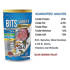 A.D.P. Fish Booster Bits Variety All Discus & Tropical Fish Food Mini Slow Sinking Pellets Grow Faster & Color Enhancing High Protein 47% for Goldfish & Aquarium Tropical Fish 60 g. Small Fish Feed