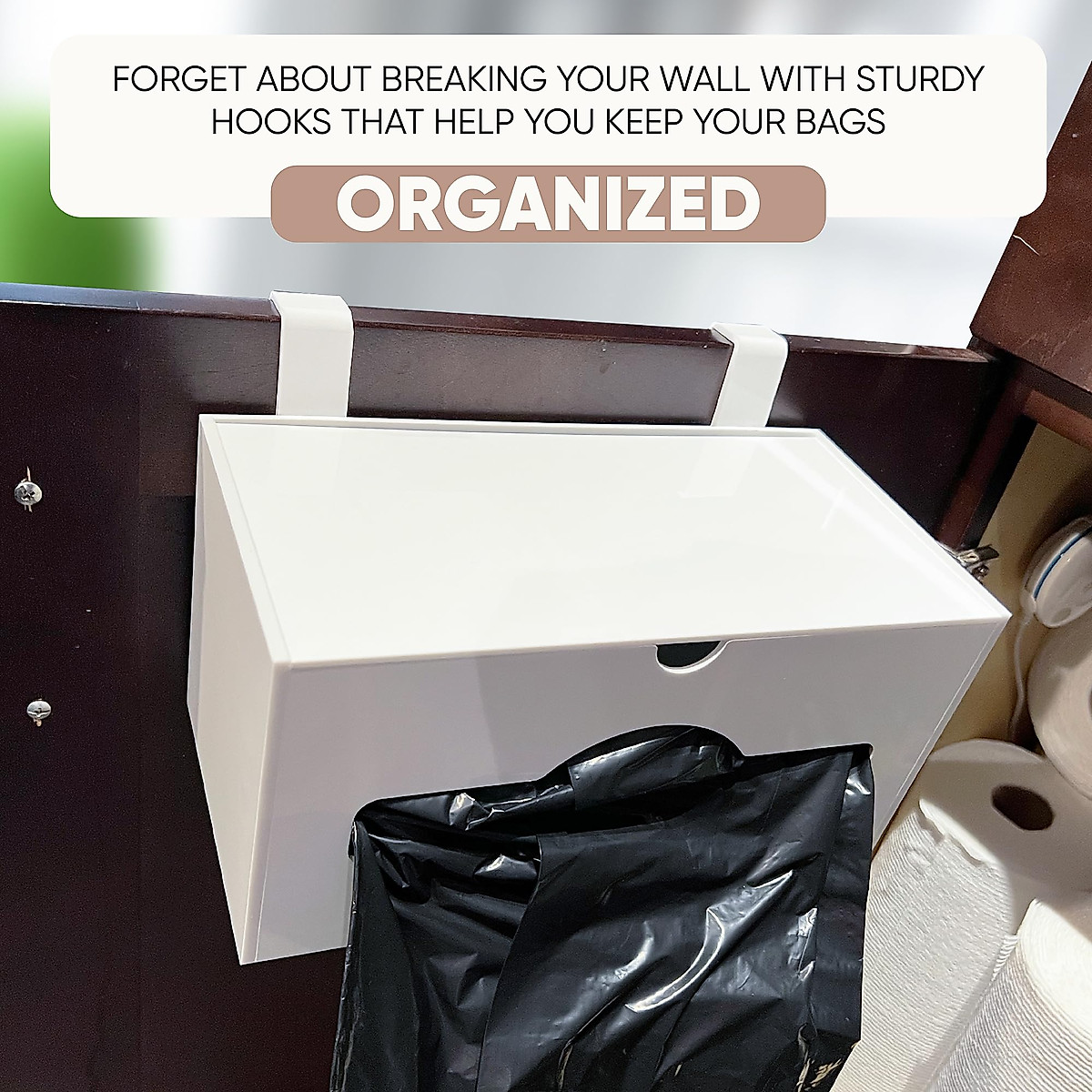 Essential BEMO - Trash Bag Holder Cabinet Door - Trash Bag Organizer Under Sink - Kitchen Trash Bag Dispenser Under Sink - Garbage Bag Dispenser Under Sink - Acrylic Trash Bag Dispenser Roll Holder