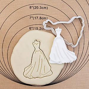 Flycalf Dress Cookie Cutters with 3D Stamper Kitchen PLA Cake Decorating Draped Dress Shapes for Kids 3.5" Baking Molds Supplies Holiday Birthday Party Biscuit Fondant Tools