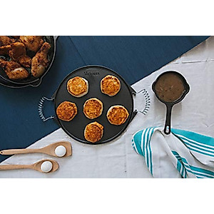 Victoria Round Cast Iron Gril. Double Burner Griddle, with Wire Handles Seasoned with 100% Kosher Certified Non-GMO Flaxseed Oil, 10 Inch, Black