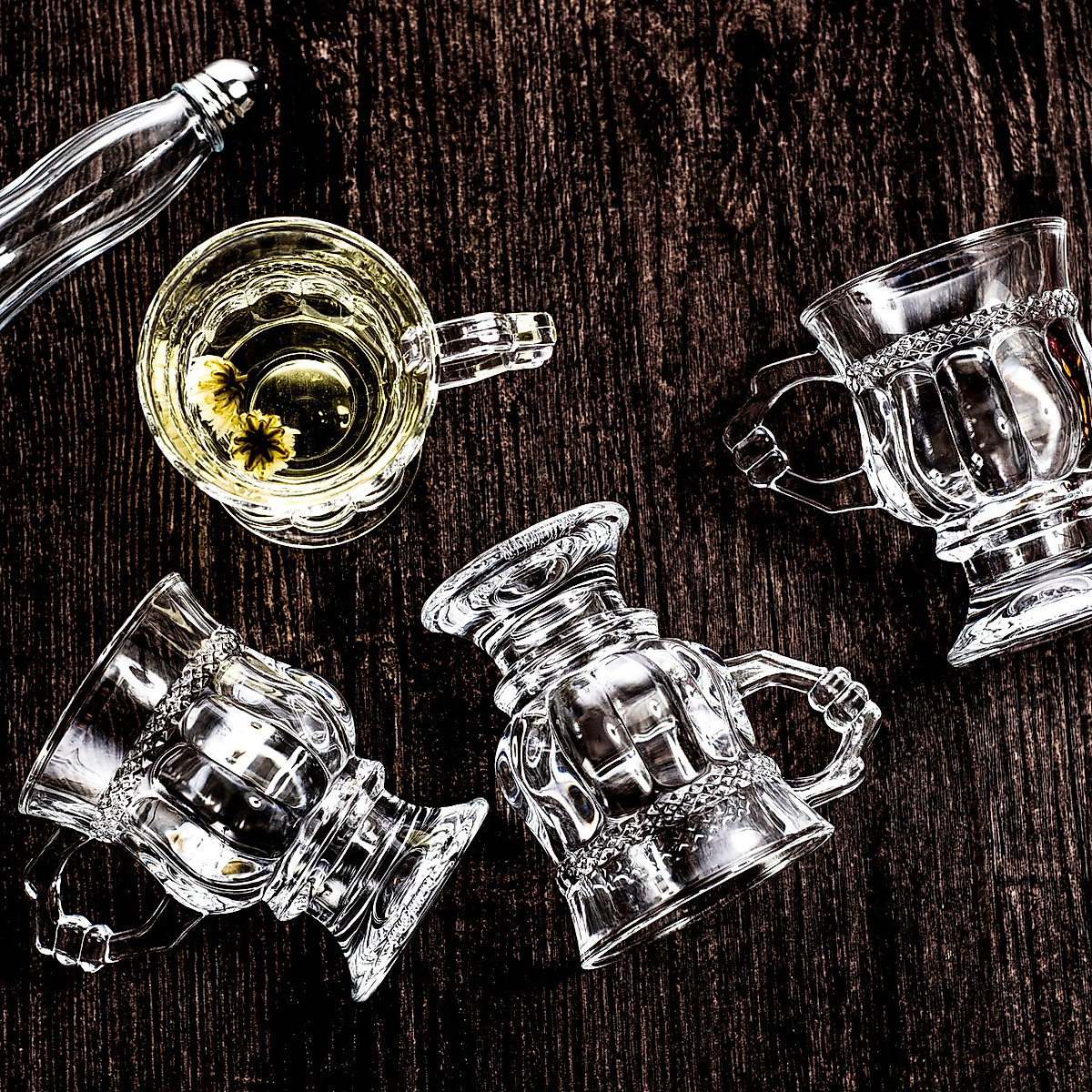 binsakao Tea Glasses Set of 6, Turkish Tea Cups with Handle, 5 oz Footed Glass Coffee Mugs for Hot Cold Beverages Drinks