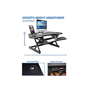 Rocelco 46" Height Adjustable Corner Standing Desk Converter, Quick Sit Standup Dual Monitor Riser, Gas Spring Assist Tabletop Computer Workstation, Large Keyboard Tray, (R CADRB-46), Black