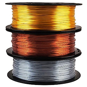 Shiny Silk Gold Silver Copper PLA Filament Bundle, 1.75mm 3D Printer Filament, Each Spool 0.5kg, 3 Spools Pack, with One 3D Printer Remove or Stick Tool MIKA3D