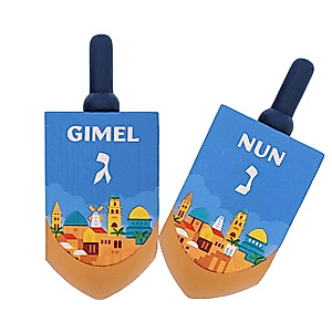The Dreidel Company Extra Large Jerusalem Wood Dreidels, Let's Play Dreidel The Hanukkah Game, Instructions Included (2-Pack)