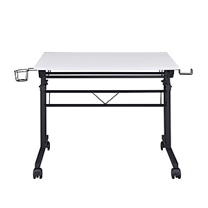 LKKRO Rolling Writing Desk with Height Adjustable Desktop and Moveable Shelf, White