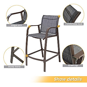 Crestlive Products Outdoor Bar Stools Set of 4, Counter Height Bar Stool All-Weather Patio Furniture with Armrests, Patio Aluminum Bar Stools for Garden Backyard Lawn, 27.5'' Seat Height (Dark Gray)