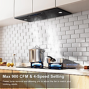 HisoHu Insert Range Hood 30 Inch / 36 Inch, 900 CFM with Ducted Convertible Ductless(Kit Included), Stainless Stee Kitchen Vent Hood with 4 Speed Exhaust(30'', Black)