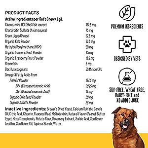 SmartyPants Dog Vitamins and Supplements, Senior Formula: Multivitamin with Glucosamine, Chondroitin, & Probiotics for Joint, Skin, & Gut Support, Peanut Butter Flavor, 60 Soft Chews by SmartyPaws