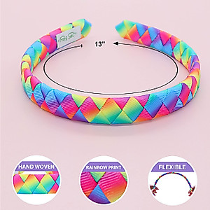 FROG SAC Rainbow Headband for Girls, Tie Dye Headbands for Kids, Cute Hard Head Band for Little Girl Hair Accessories, Unicorn Fashion Braided Hair Band, Basketweave Hand Braid Headband